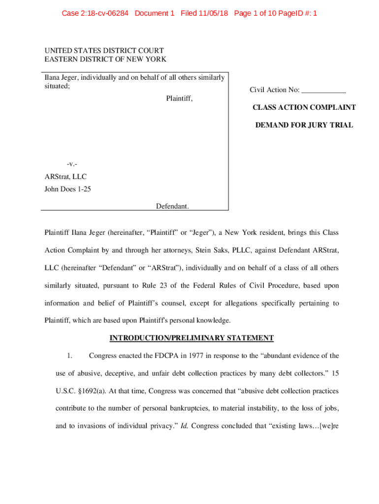 Fillable Online Jeger, Individually And on Behalf of All Others ...