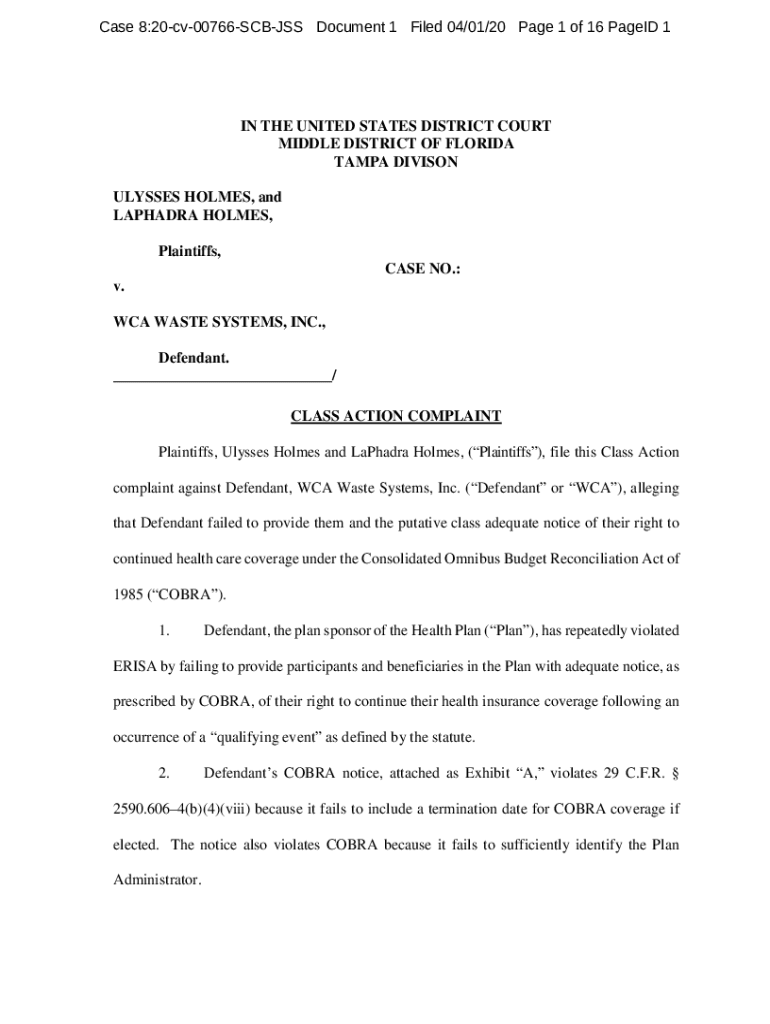 Fillable Online Holmes et al. v. WCA Waste Systems, Inc. - 8:20-cv ...