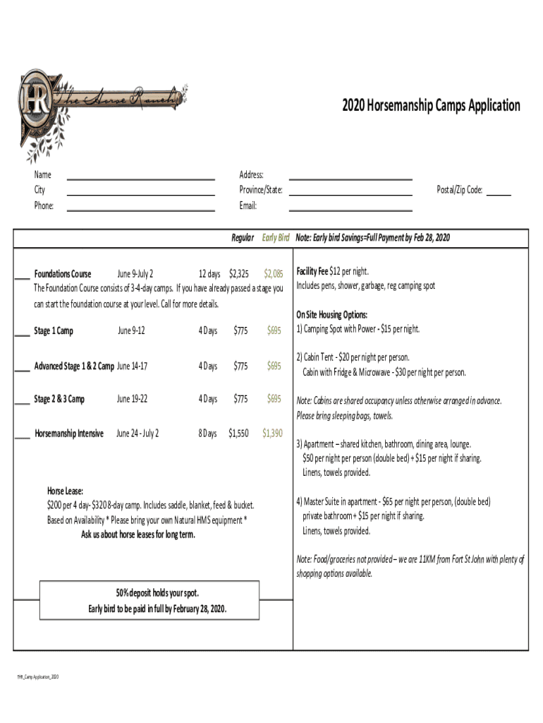 Fillable Online Horsemanship Camps - Day and Overnight Horse Camps ...