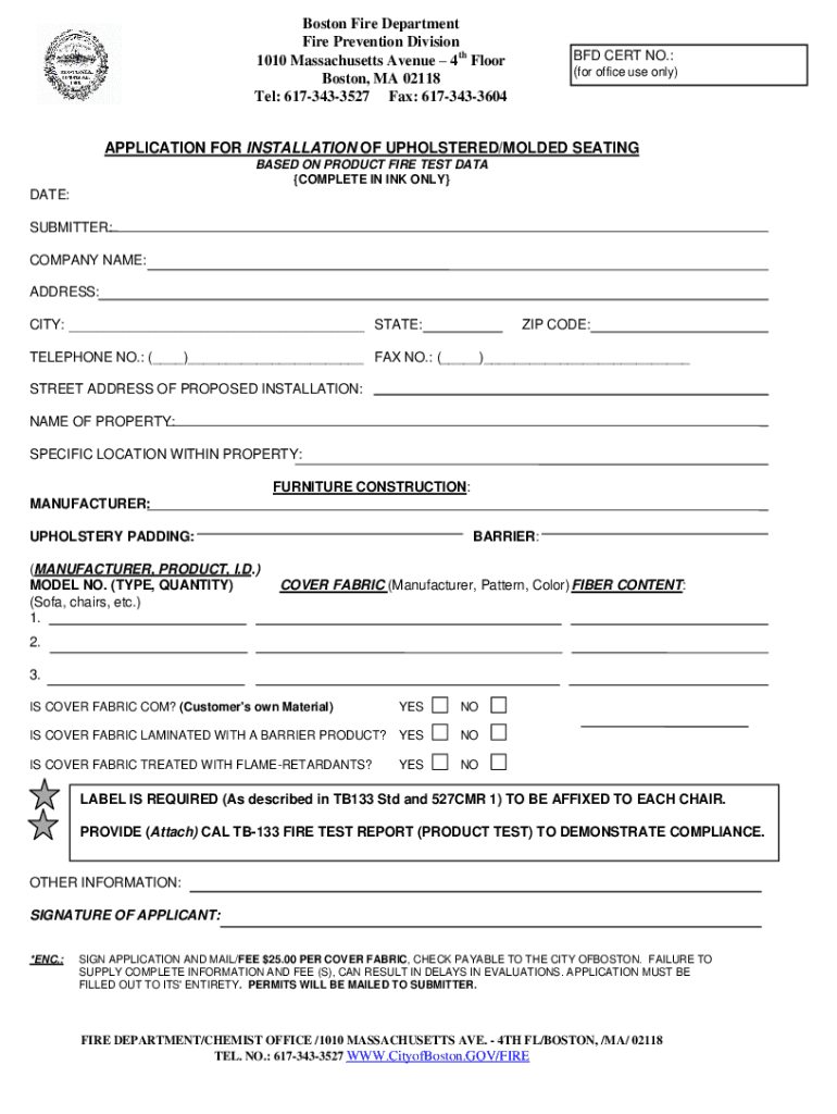 Fillable Online Upholstered Seating Installation Based on TB133 - Boston Fax Email Print - pdfFiller