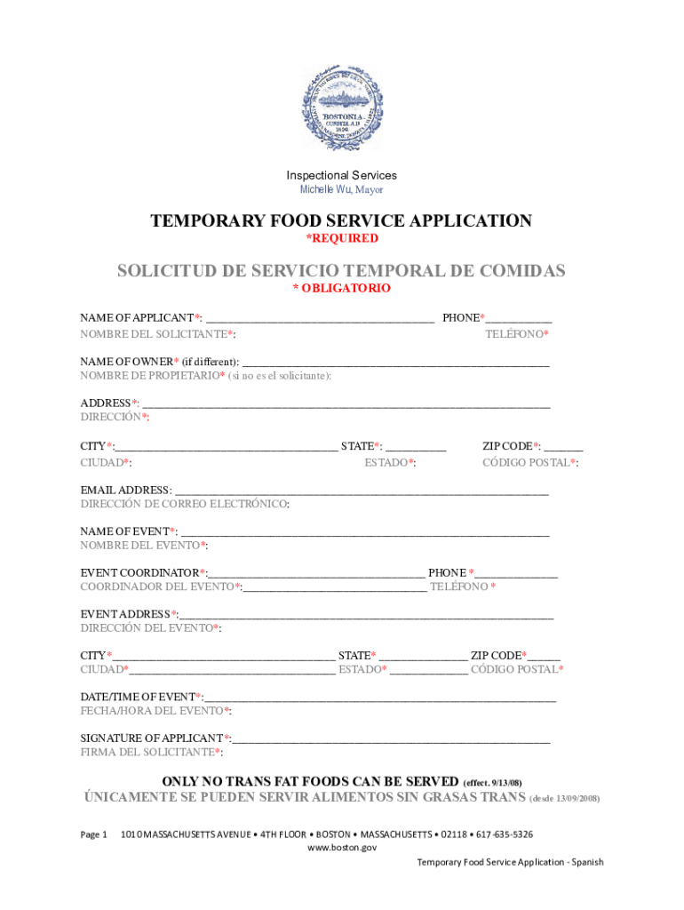 Fillable Online 2022 Temporary Food Service Application Spanish ...