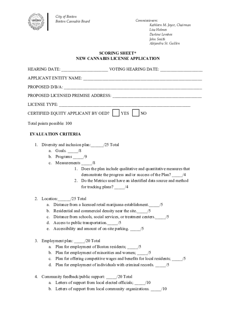 Fillable Online BCB - Scoring Sheet New Cannabis Application ... - Boston.gov Fax Email Print ...