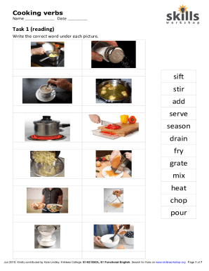 Fillable Online E1-E2 Cooking words. Entry Level 1 Functional English ...