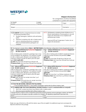 Fillable Online Section II Lithium Batteries Shipper's Declaration REV ...
