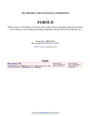 Fillable Online Many Hands, SPC Form D Filed 2022-10-11. Accession ...