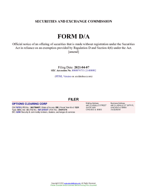 Fillable Online OPTIONS CLEARING CORP Form D/A Filed 2021-04-07 ...