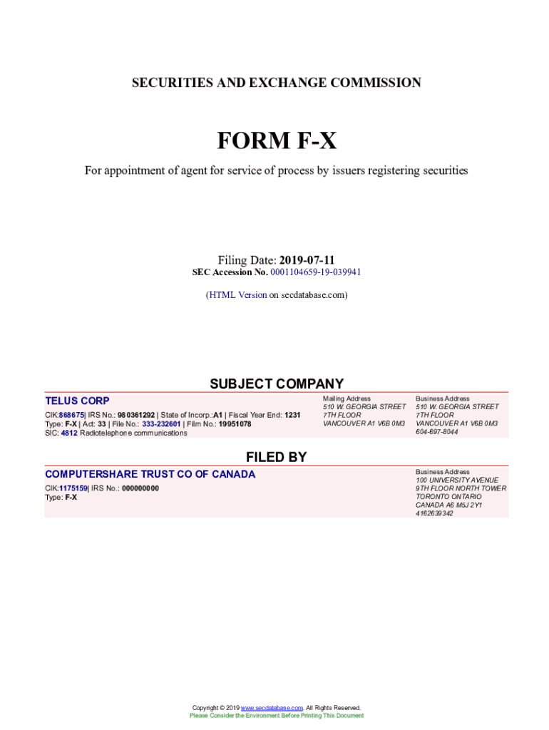 Fillable Online FORM F-X - SEC Fax Email Print - pdfFiller