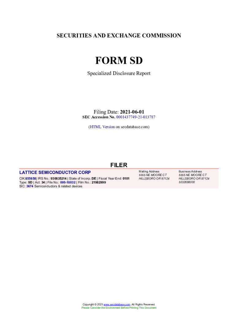Fillable Online FORM SD Specialized Disclosure Report - The Vault Fax Email Print - pdfFiller