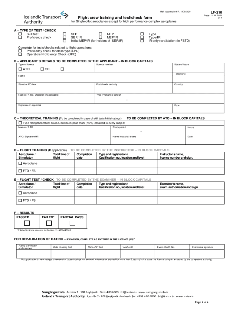 Fillable Online LF-210 Flight crew training and test/check form V. 7 ...