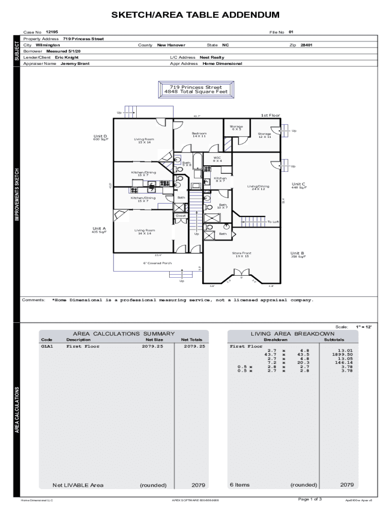 Fillable Online SKETCH/AREA TABLE ADDENDUM - images1.cityfeet.com Fax ...