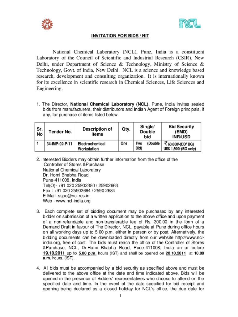 Fillable Online National Chemical Laboratory (NCL), Pune, India is a ...