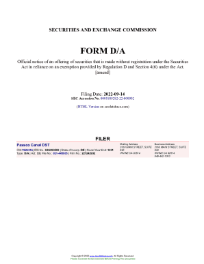 Fillable Online Passco Canal DST Form D/A Filed 2022-09-14. Accession ...