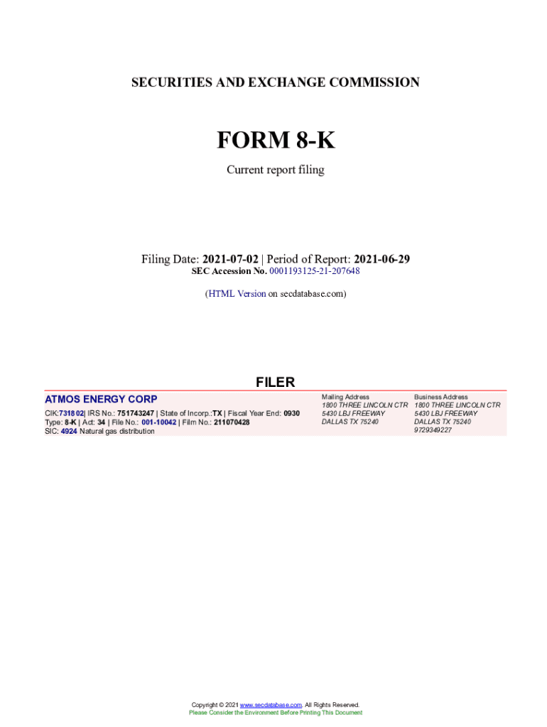 Fillable Online ATMOS ENERGY CORP Form 8-K Current Event Report Filed ...