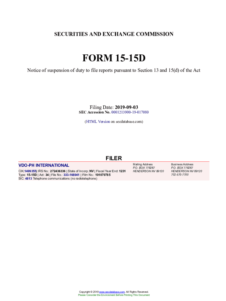 Fillable Online FORM 15-15D - SECDatabase Fax Email Print - pdfFiller