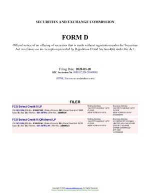 Fillable Online FCO Select Credit II LP Form D Filed 2020-05-20 ...