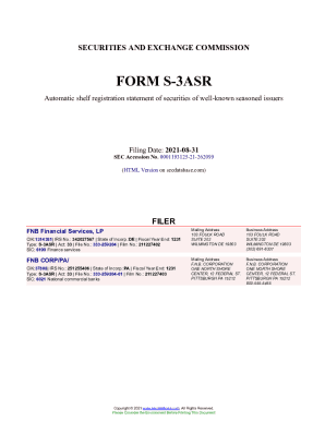Fillable Online FNB Financial Services, LP Form S-3ASR Filed 2021-08-31 ...