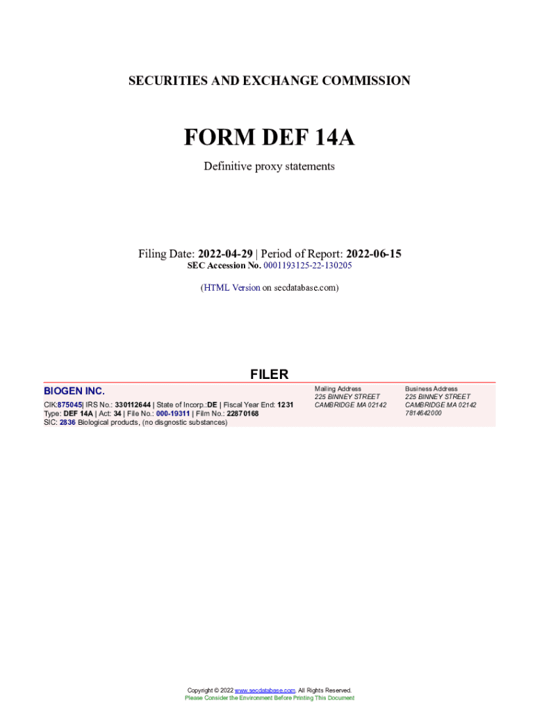 Fillable Online BIOGEN INC. Form DEF 14A Filed 2022-04-29. Accession ...