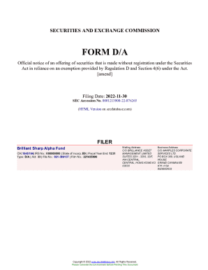 Fillable Online Brilliant Sharp Alpha Fund Form D/A Filed 2022-11-30 ...