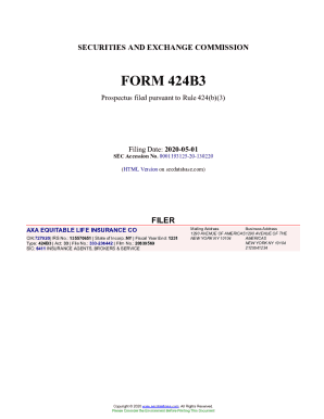 Fillable Online AXA EQUITABLE LIFE INSURANCE CO Form 424B3 Filed 2020 ...