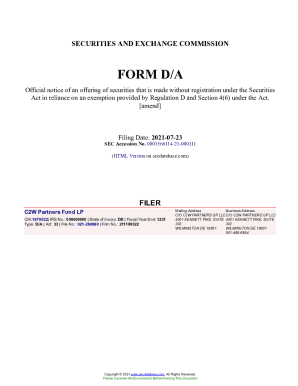 Fillable Online C2W Partners Fund LP Form D/A Filed 2021-07-23 ...