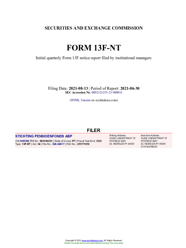 Fillable Online STICHTING PENSIOENFONDS ABP Form 13F-NT Filed 2021-08 ...