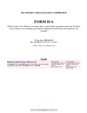 Fillable Online Maritime Capital Partners Offshore Ltd Form D/A Filed ...