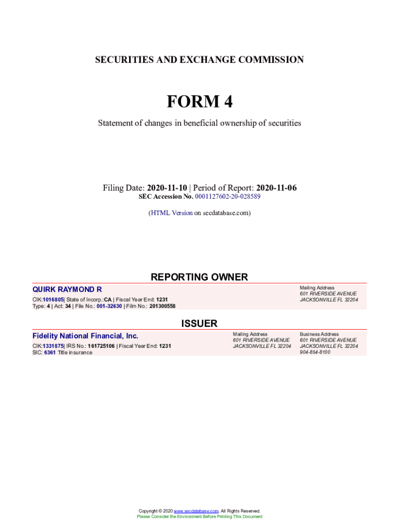 Fillable Online QUIRK RAYMOND R Form 4 Filed 2020-11-10. Accession ...