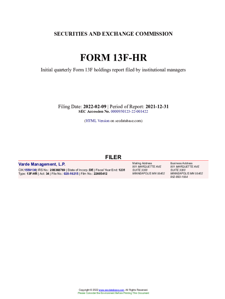 Fillable Online Varde Management, L.P. Form 13F-HR Filed 2022-02-09 ...