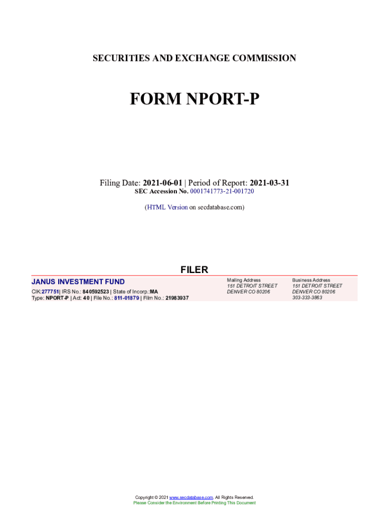 Fillable Online JANUS INVESTMENT FUND Form NPORT-P Filed 2021-06-01 Fax ...