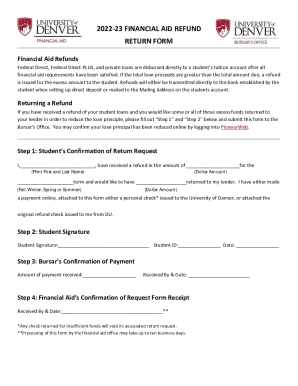 Fillable Online 2020-21 FINANCIAL AID REFUND RETURN FORM - University ...