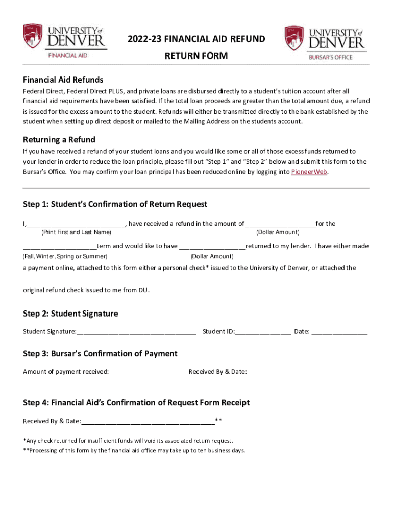 Fillable Online 2020-21 FINANCIAL AID REFUND RETURN FORM - University ...