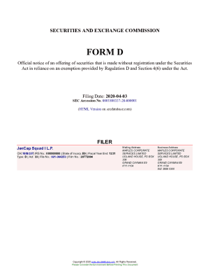 Fillable Online JenCap Squad I L.P. Form D Filed 2020-04-03. Accession ...
