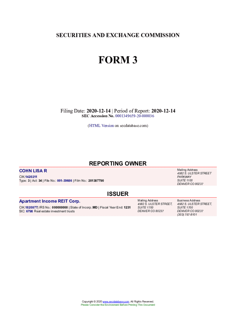 Fillable Online COHN LISA R Form 3 Filed 2020-12-14. Accession Number ...