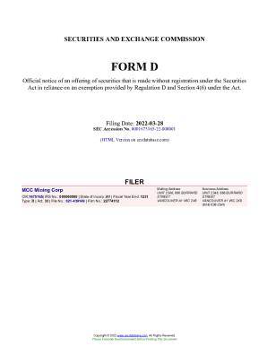 Fillable Online MCC Mining Corp Form D Filed 2022-03-28. Accession ...