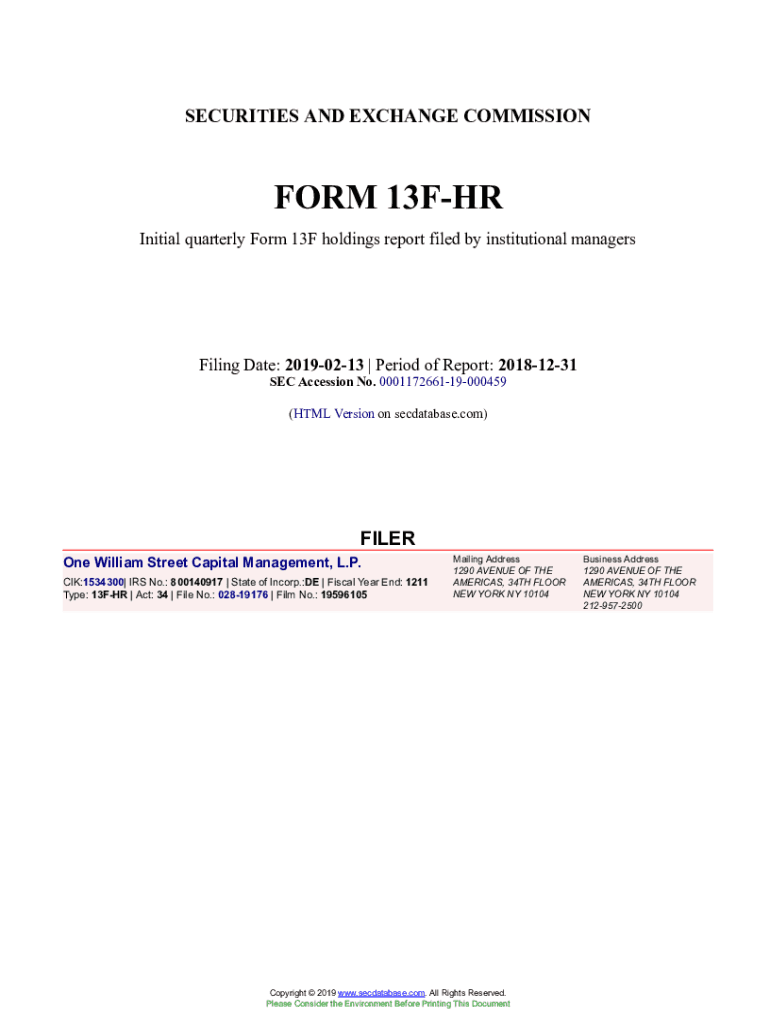 Fillable Online One William Street Capital Management, L.P. Form 13F-HR ...