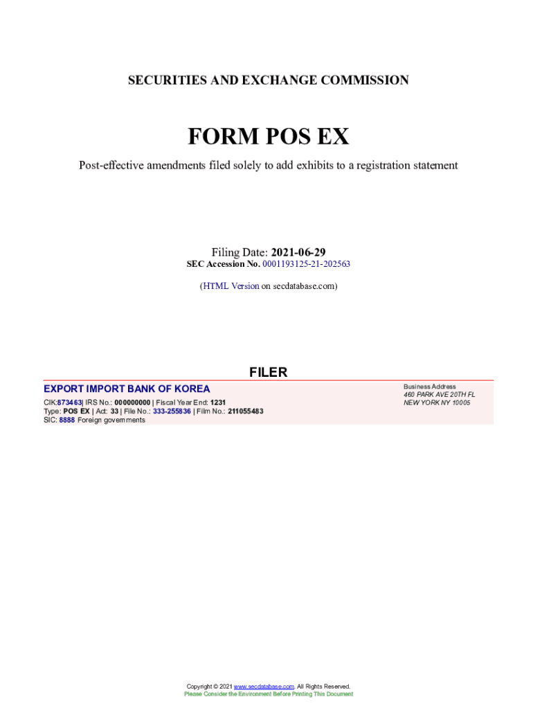 Fillable Online EXPORT IMPORT BANK OF KOREA Form POS EX Filed 2021 ... Fax Email Print - pdfFiller