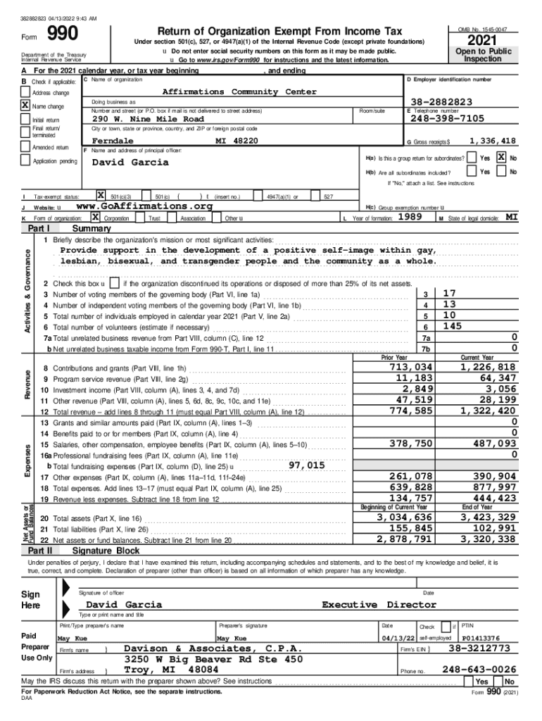 Fillable Online Form 990 Return of Organization Exempt From Income Tax ...