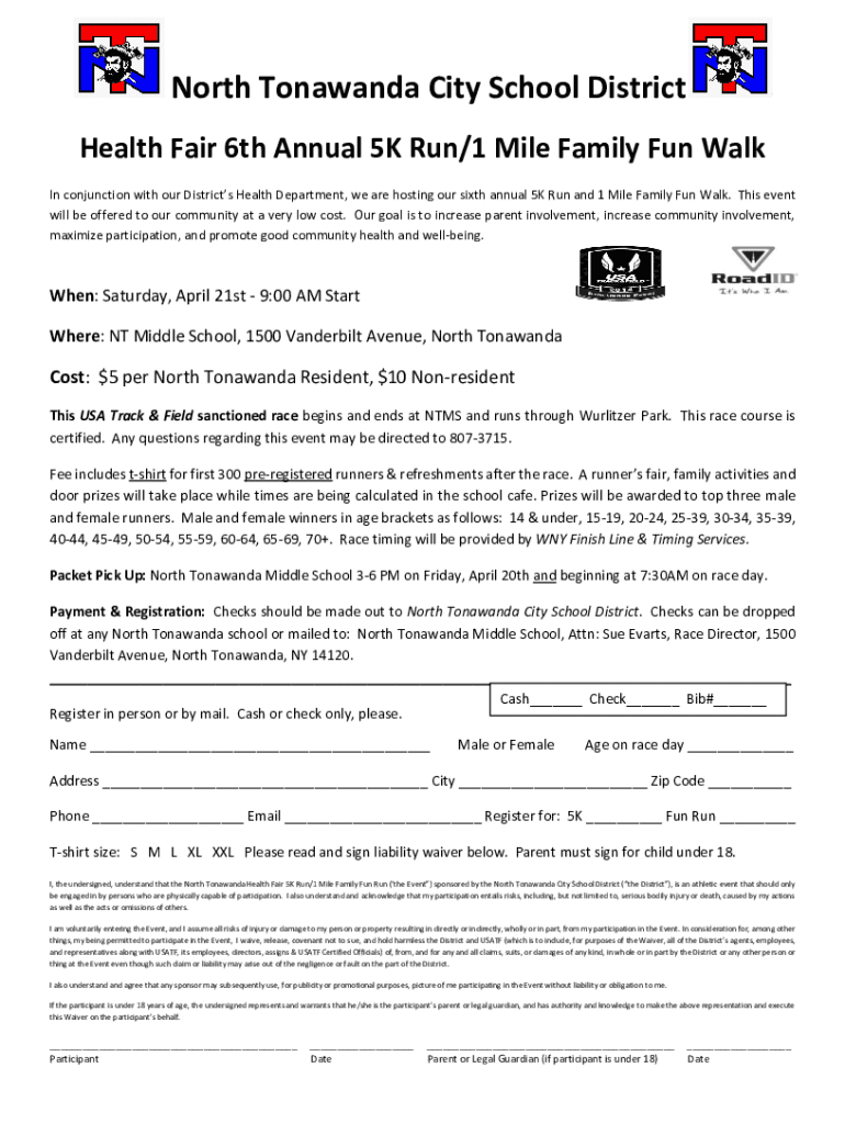 Fillable Online Health Fair 6th Annual 5K Run/1 Mile Family Fun Walk Fax Email Print - pdfFiller