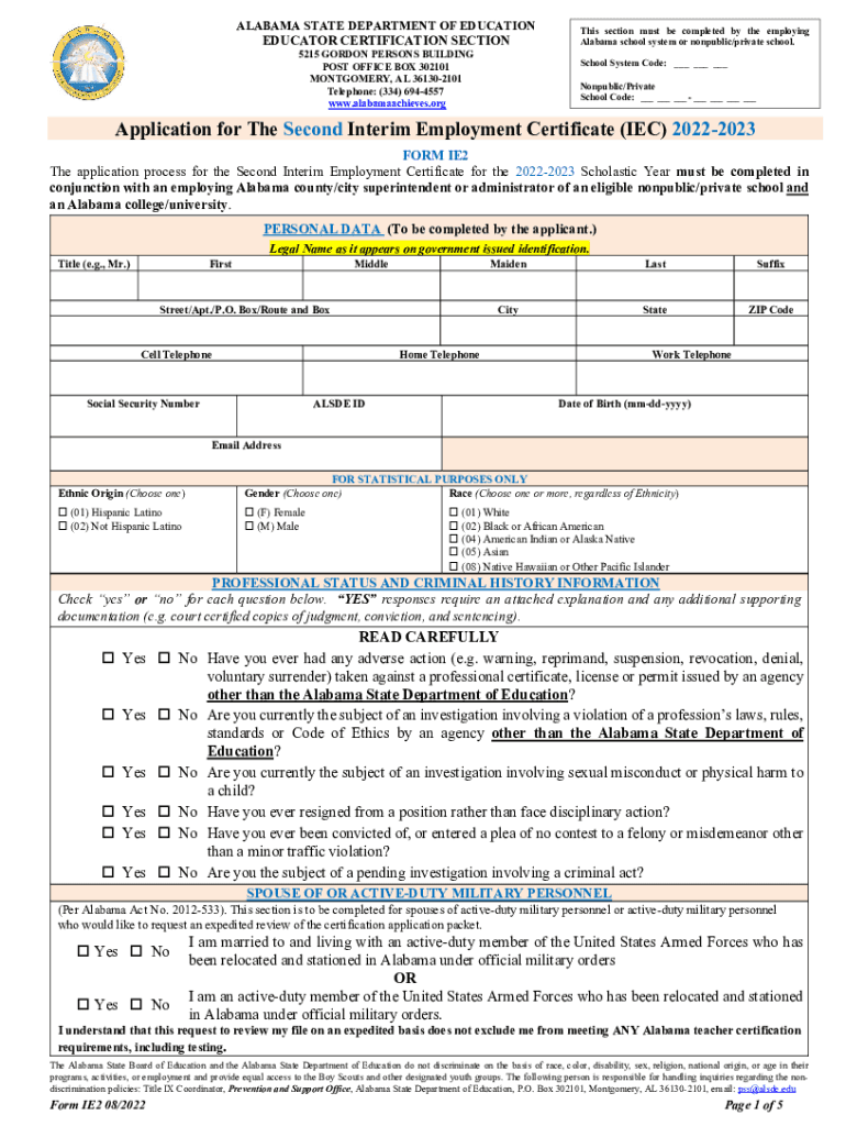 Fillable Online Interim Employment Certificate Second IEC Form IE2 ...
