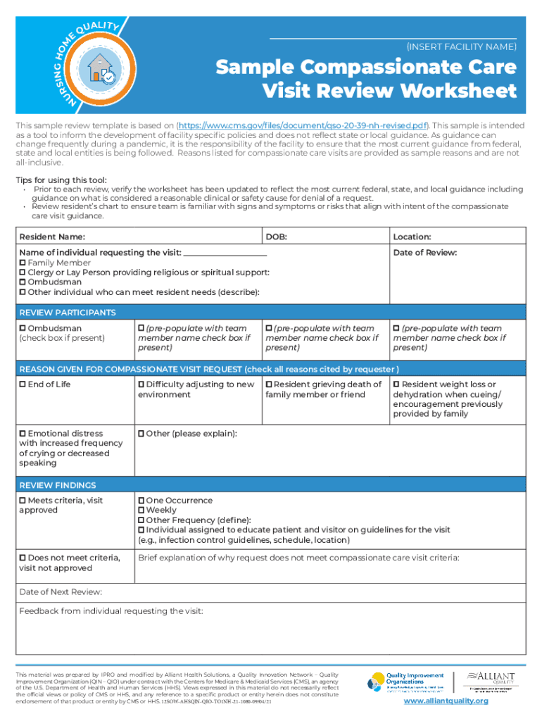 Fillable Online O (INSERT FACILITY NAME) H Sample Compassionate Care ...