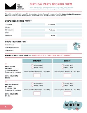 Fillable Online Birthday Party Booking Form For Event PlannersFormGet ...