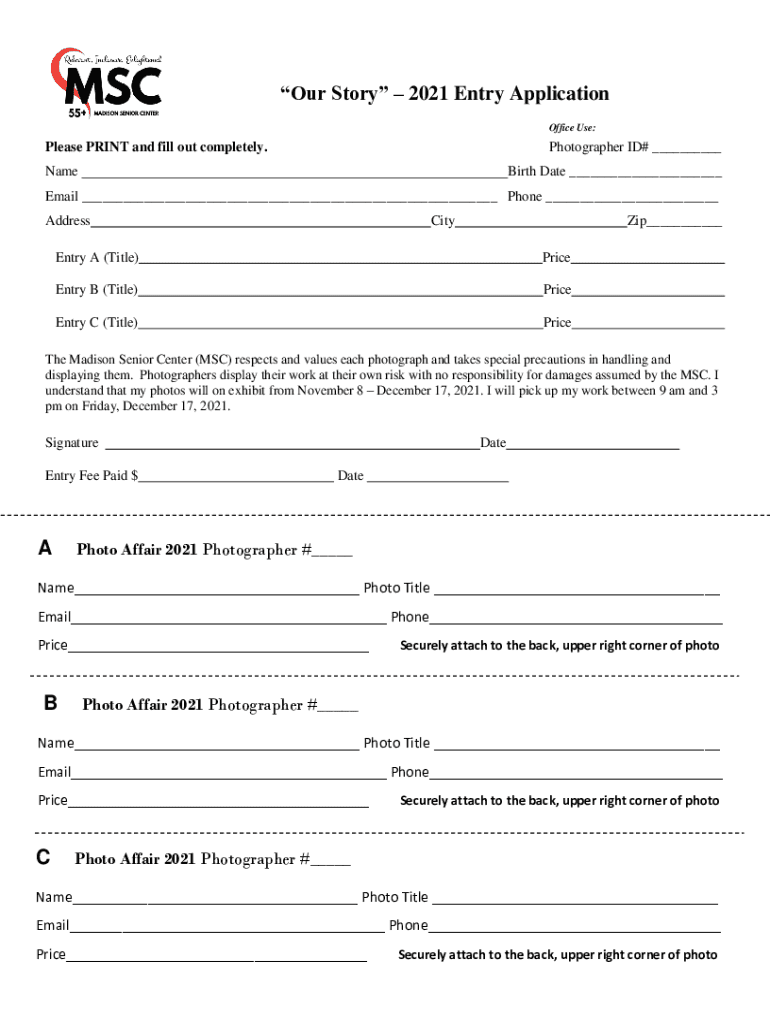 Fillable Online Our Story 2021 Entry Application - City of Madison Fax Email Print - pdfFiller