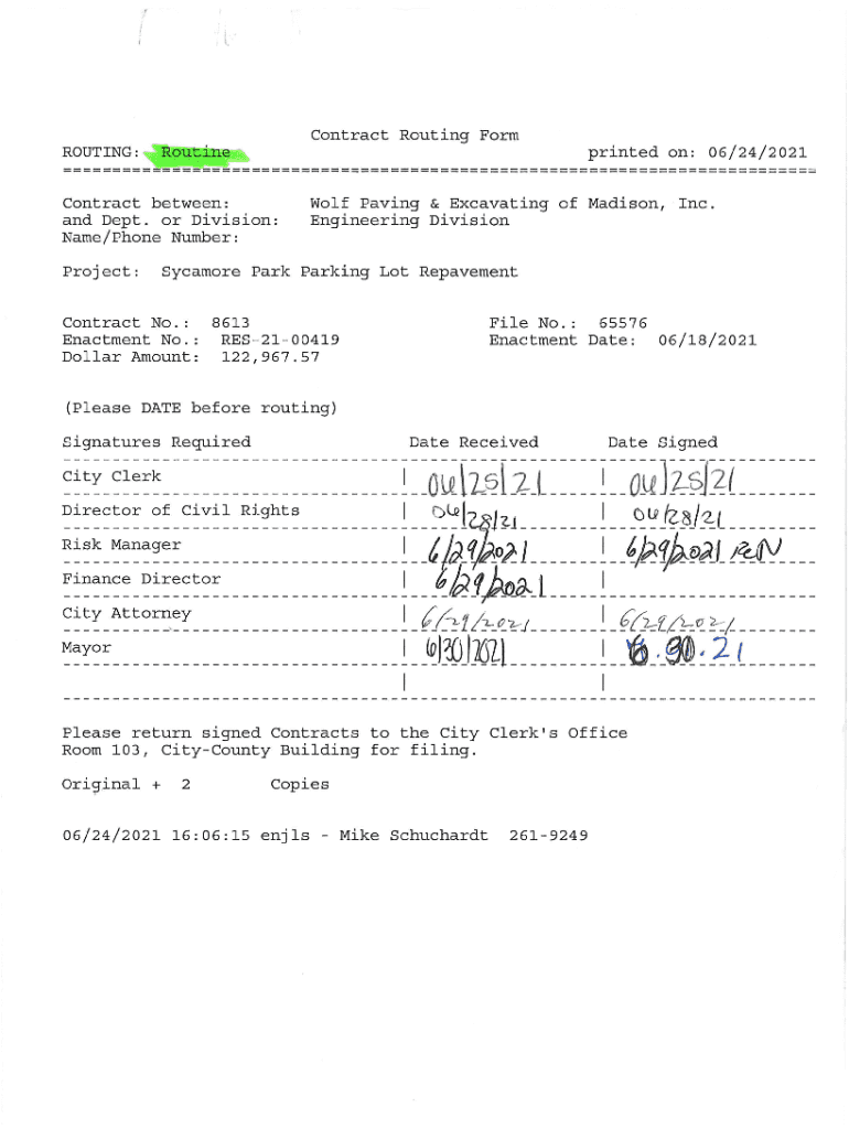 Fillable Online Contract Routing Form ROUTING: Routine printed on: 06 ...