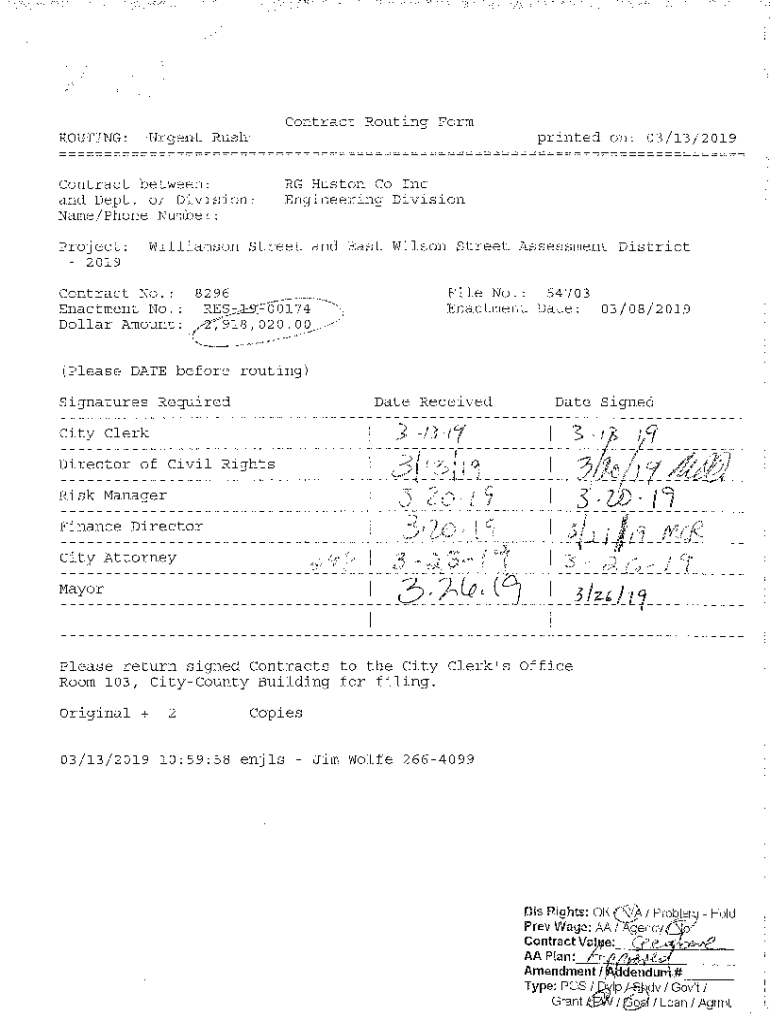 Fillable Online Contract Routing Form ROUTING: Routine printed on: 04 ...