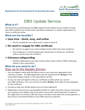 Fillable Online DBS Update Service information and consent form Fax ...
