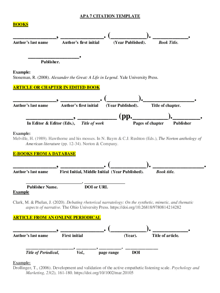 Fillable Online apa 7 citation template books - Geneva 304 Fax Email ...