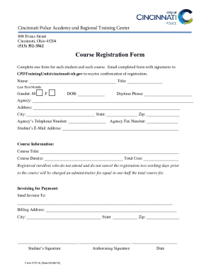 Fillable Online Course Registration Form - Cincinnati Fax Email Print ...