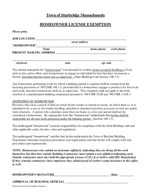 Fillable Online HOMEOWNER LICENSE EXEMPTION Fax Email Print - pdfFiller
