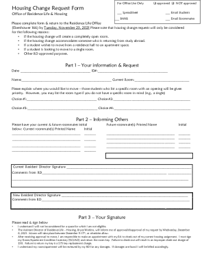 Fillable Online Housing Change Request Form - Messiah Fax Email Print - pdfFiller