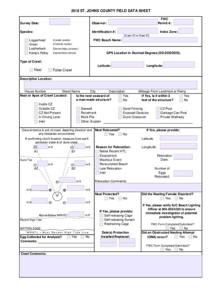 Fillable Online ST. JOHNS COUNTY FIELD DATA SHEET Fax Email Print ...